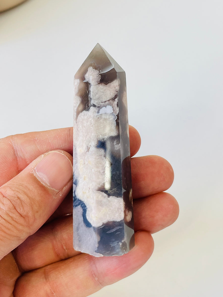 Black Flower Agate Crystal Tower T017a – Crystal King Australia
