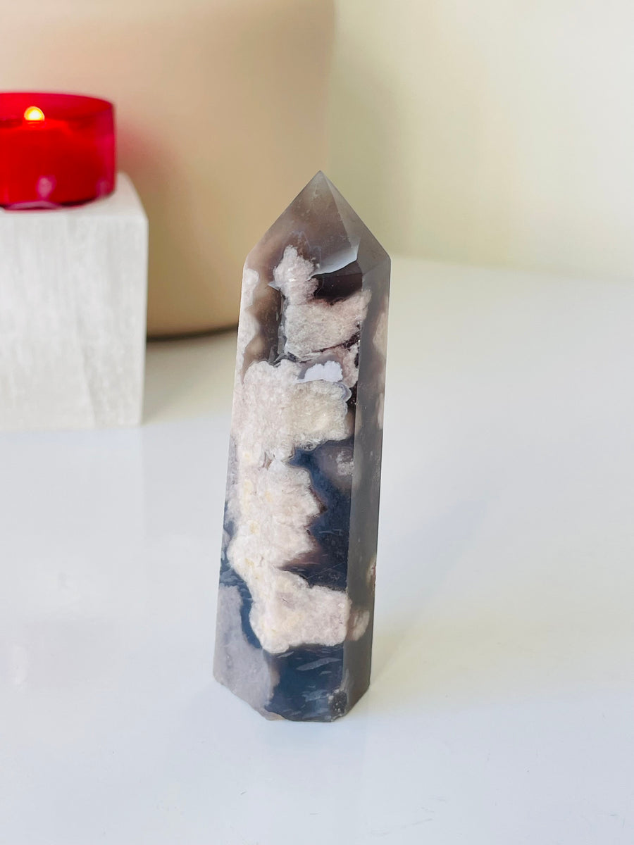 Black Flower Agate Crystal Tower T017a – Crystal King Australia
