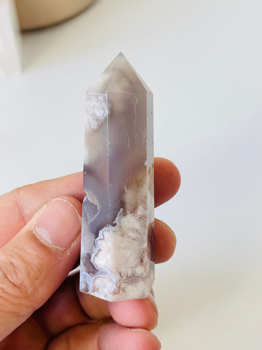 Black Flower Agate Crystal Tower T016a – Crystal King Australia