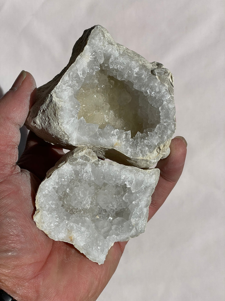 Moroccan Quartz Geode Pair (80mm) QG047 – Crystal King Australia