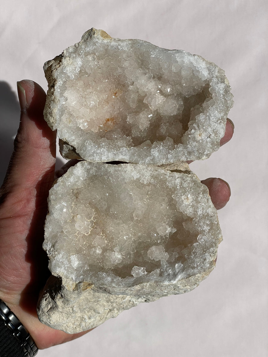 Moroccan Quartz Geode Pair (90mm) QG048 – Crystal King Australia