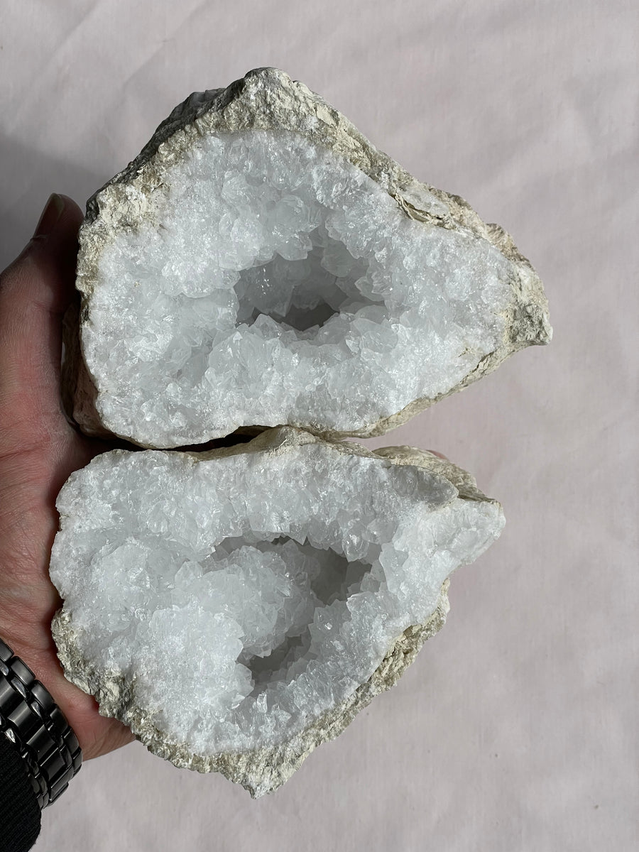 Moroccan Quartz Geode Pair (190mm) QG060 – Crystal King Australia